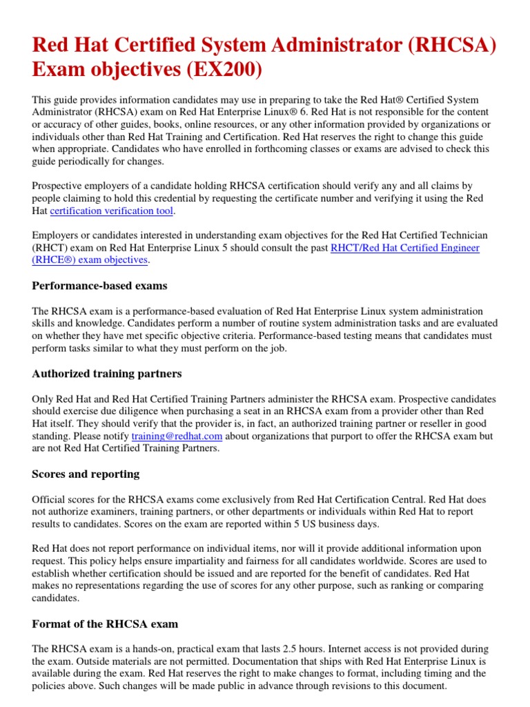 Red Hat Certified System Administrator - RHCSA - Exam Objectives - EX200 | PDF | File System ...