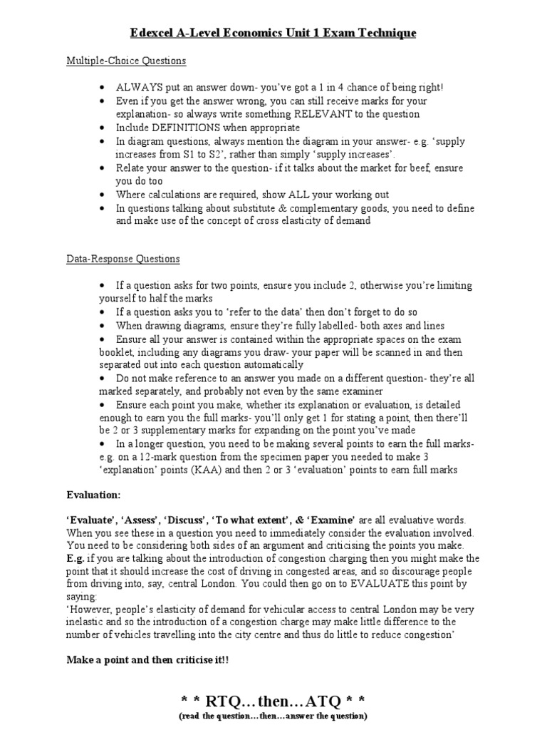 Unit 1 Exam Technique | PDF | Elasticity (Economics) | Test (Assessment)