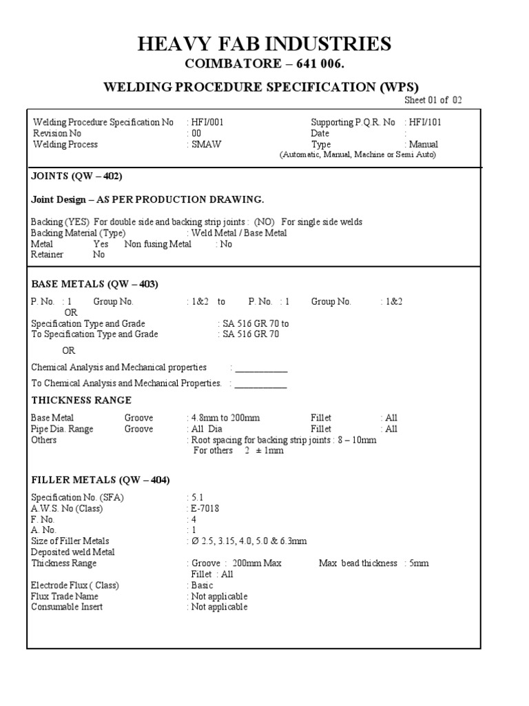 Welding Procedure Specification-1 | PDF | Welding | Construction
