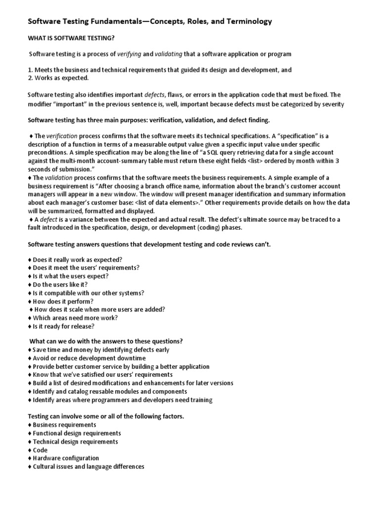 Software Testing Fundamentals | PDF | Software Testing | Verification ...
