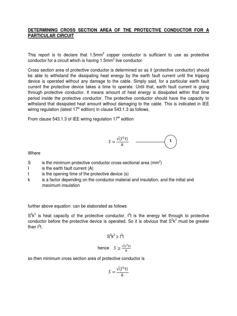 Determining Cross Section Area of The Protective Conductor | PDF ...