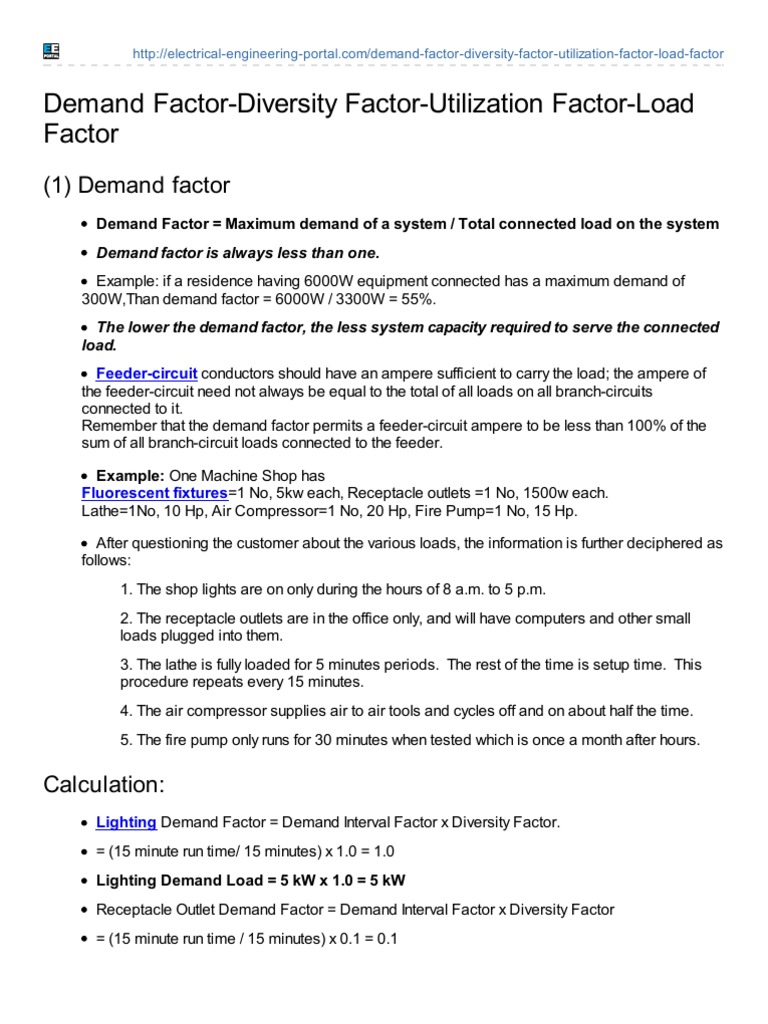 Demand FactorDiversity FactorUtilization FactorLoad Factor | PDF ...