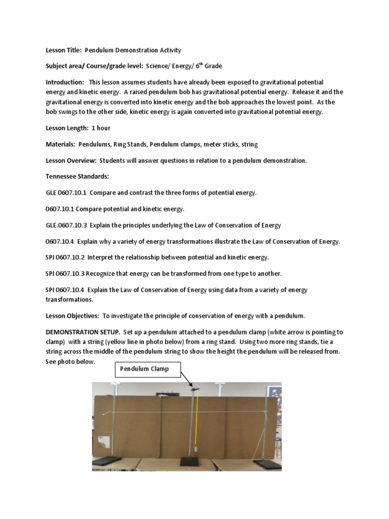 Pendulum Demonstration Activity | PDF | Pendulum | Kinetic Energy