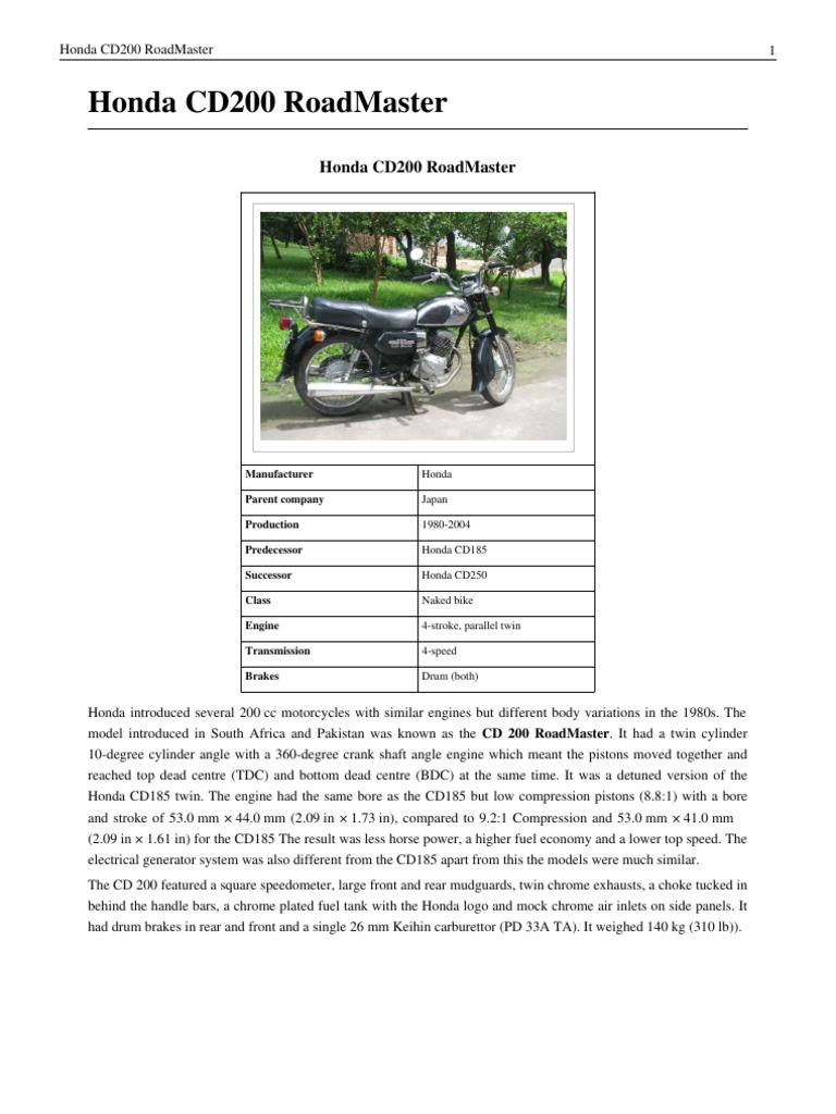 Honda CD200 RoadMaster | PDF | Vehicles | Car