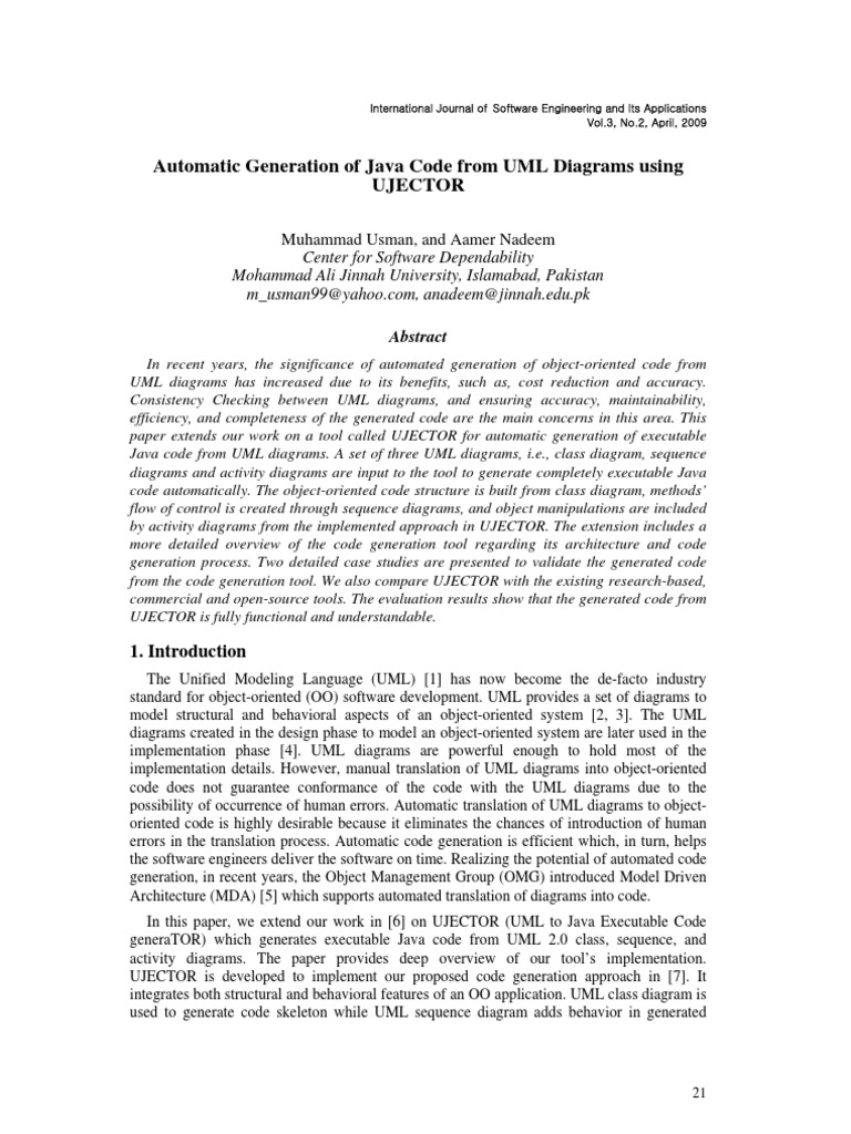 Automatic Generation of Java Code From UML Diagrams Using Ujector | PDF ...