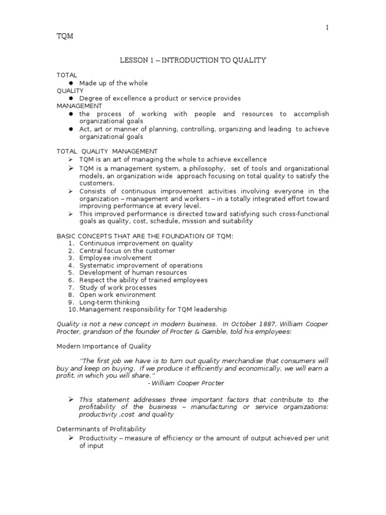 Lesson 1 - Introduction To Quality | PDF | Strategic Management ...