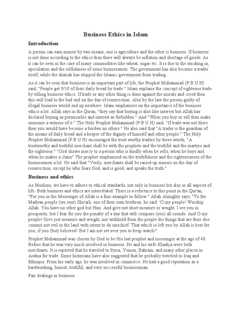Islamic Business Ethics and Principles | PDF | Muhammad | Prophets And ...