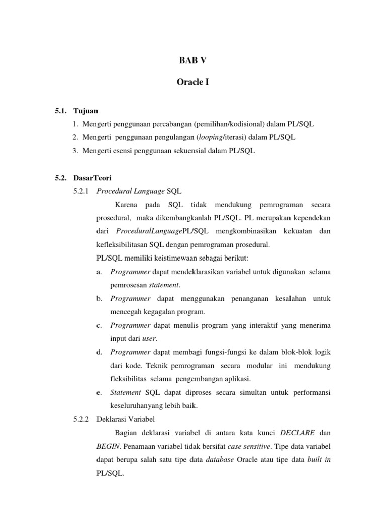 (Praktikum SBD) Bab 5 Oracle 1 Fixx | PDF | Metode & Bahan Ajar | Komputer