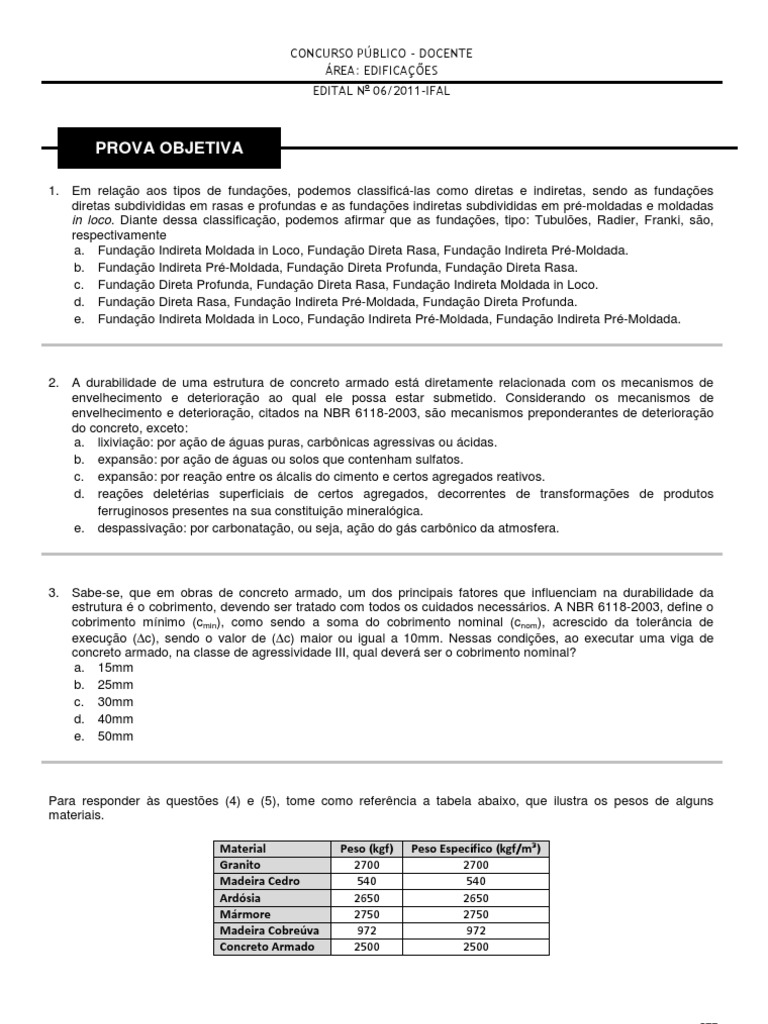 Prova Edificacoes | PDF | Escolas de ensino fundamental | Ensino Superior