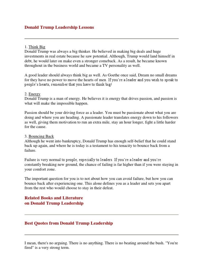 Donald Trump Leadership | PDF | The Trump Organization | Leadership
