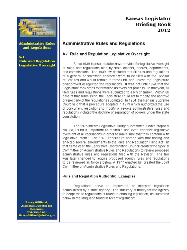 Kansas Legislature 2012 Briefing Book | PDF | Congressional Oversight ...