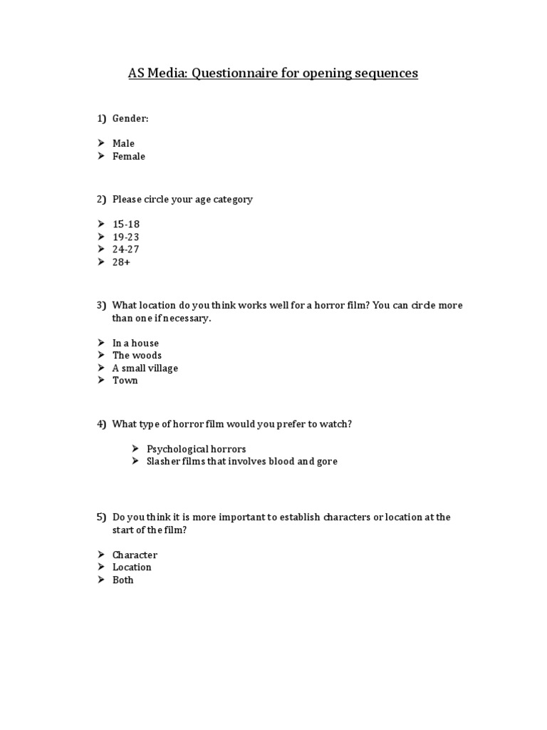 AS Media: Questionnaire For Opening Sequences | PDF | History