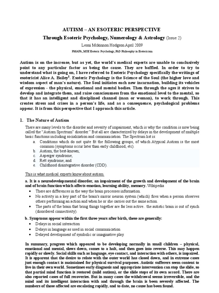Autism: An Esoteric Viewpoint | PDF | Self-Improvement | Science ...