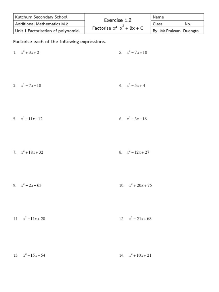 5 2 Factorise Of Polynomial Pdf