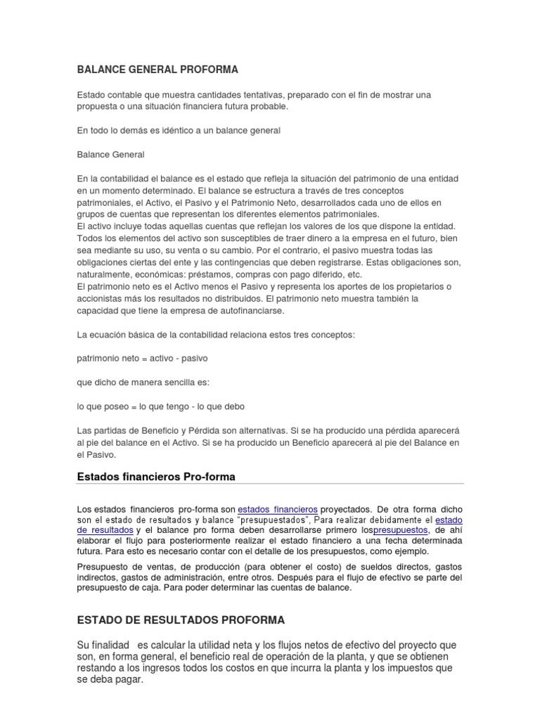 Balance General Proforma | PDF | Hoja de balance | Corporaciones