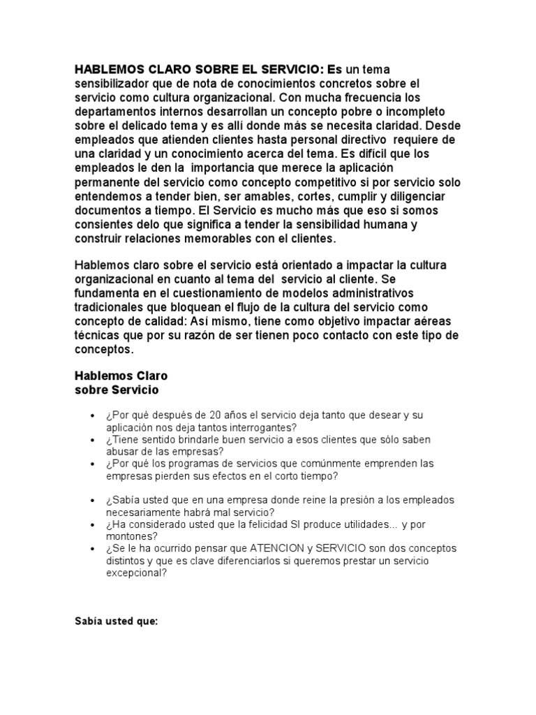 Hablemos Claro | PDF | Calidad (comercial) | Cliente