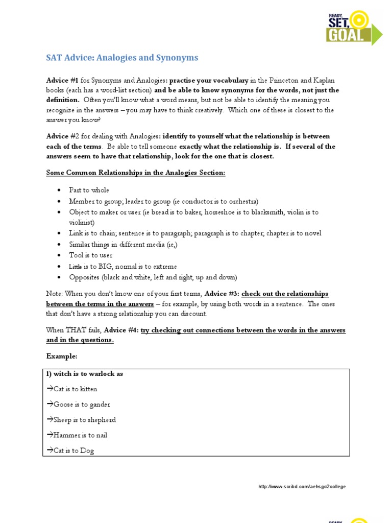 SAT Tips for Synonyms and Analogies | PDF | Witchcraft | Analogy