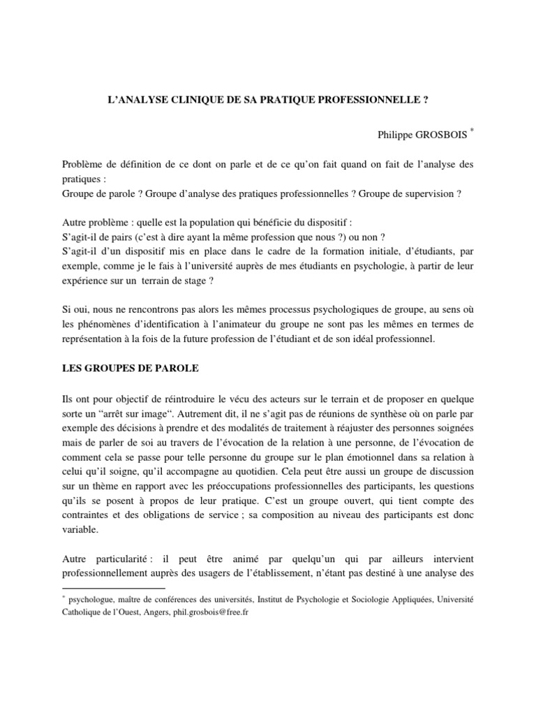L'Analyse Clinique de Sa Pratique Professionnelle | PDF | Analyse des pratiques professionnelles ...