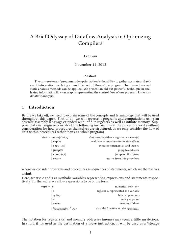 A Brief Odyssey of Dataflow Analysis in Optimizing Compilers | PDF | Control Flow | Mathematical ...