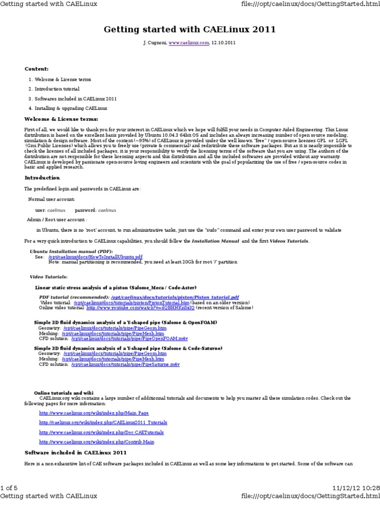 CAELinux 2011: Quick Start Guide | PDF | Linux Distribution | 3 D ...