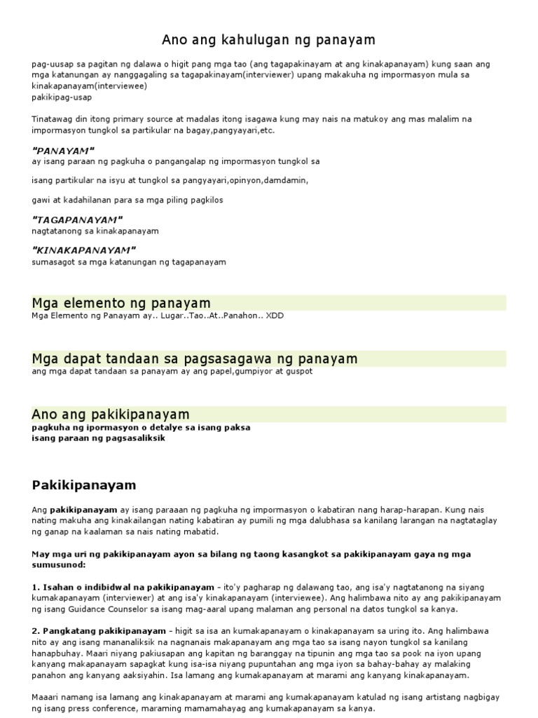 Ano Ang Kahulugan NG Panayam | PDF