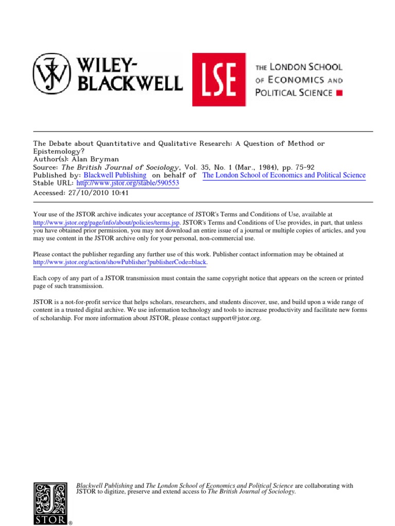Bryman 1984 | PDF | Qualitative Research | Quantitative Research