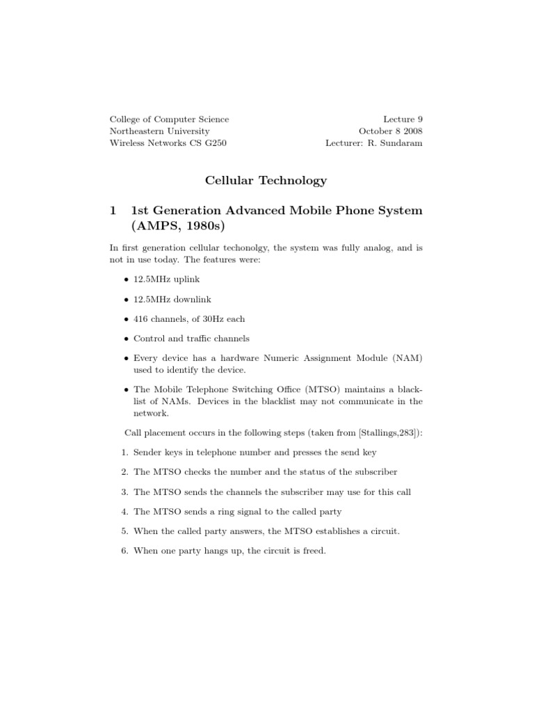 Cellular Technology 1 1st Generation Advanced Mobile Phone System (AMPS ...