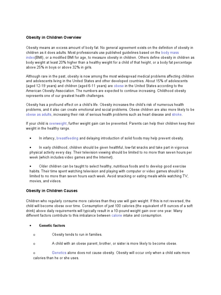 Obesity in Children Overview | PDF | Obesity | Childhood Obesity