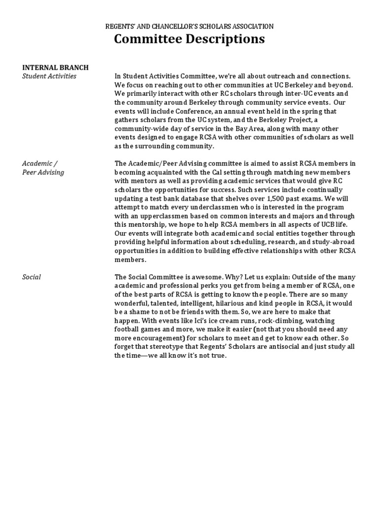 RCSA Committee Descriptions | PDF | University Of California | Mentorship