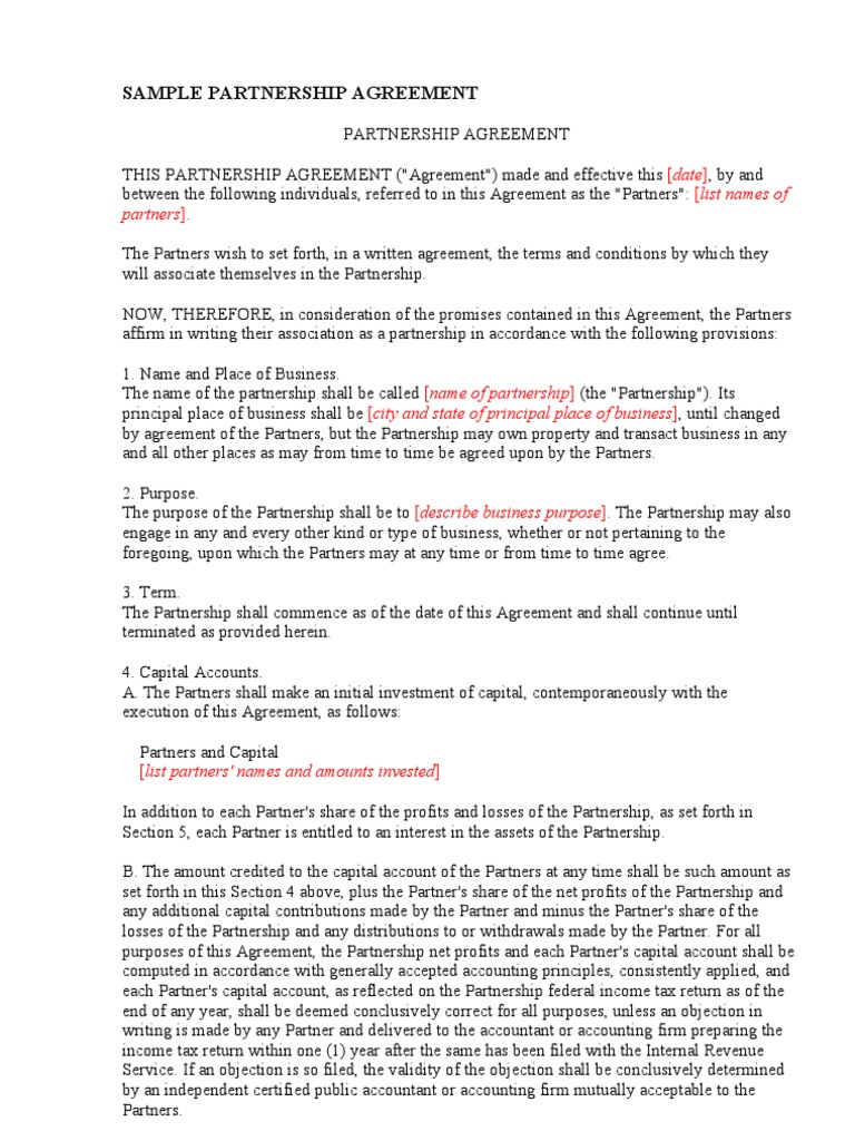 Partnership Agreement Template | PDF | Partnership | Income Tax In The ...