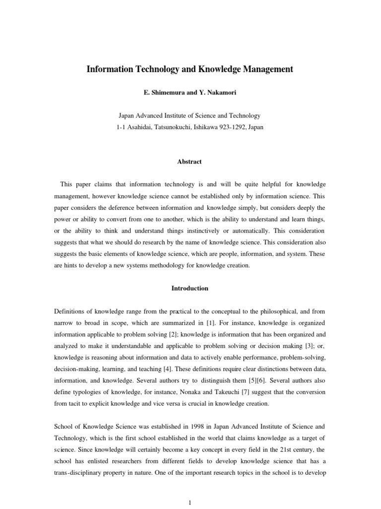 Information Technology and Knowledge Management | PDF | Computers