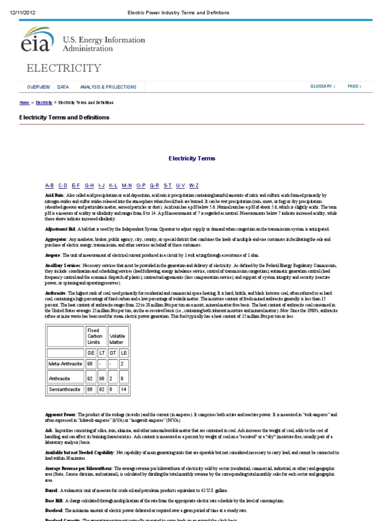 Electricity: Electricity Terms and Definitions | PDF | Electricity ...