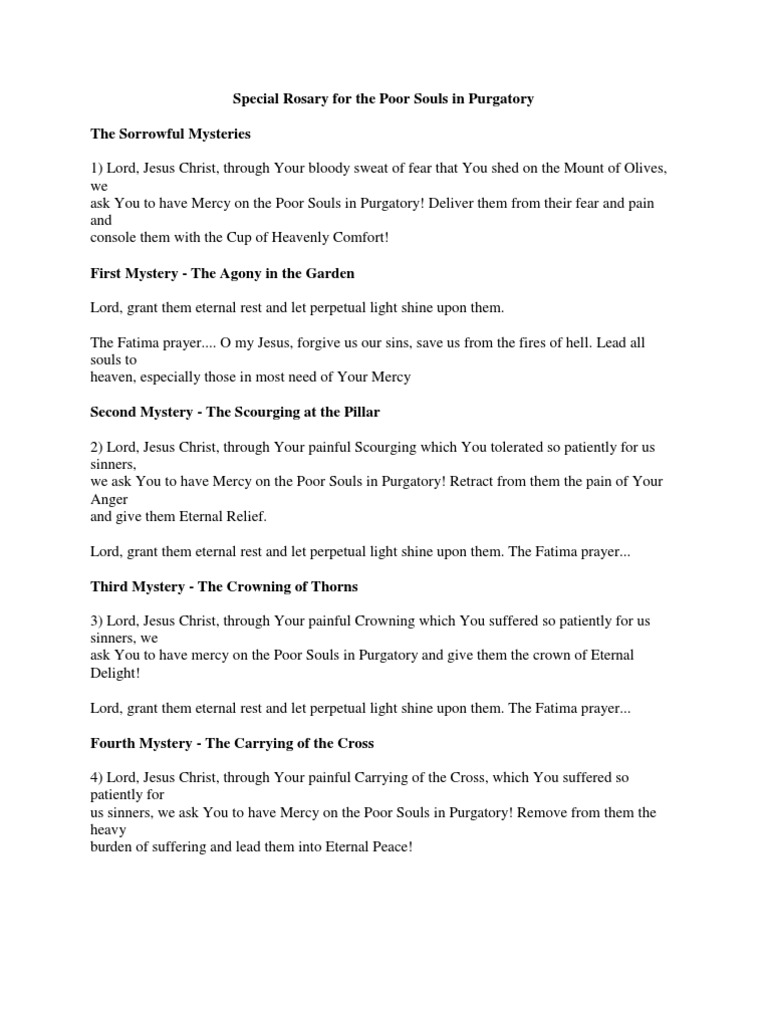 Special Rosary For The Poor Souls in Purgatory | PDF | Mercy | Purgatory
