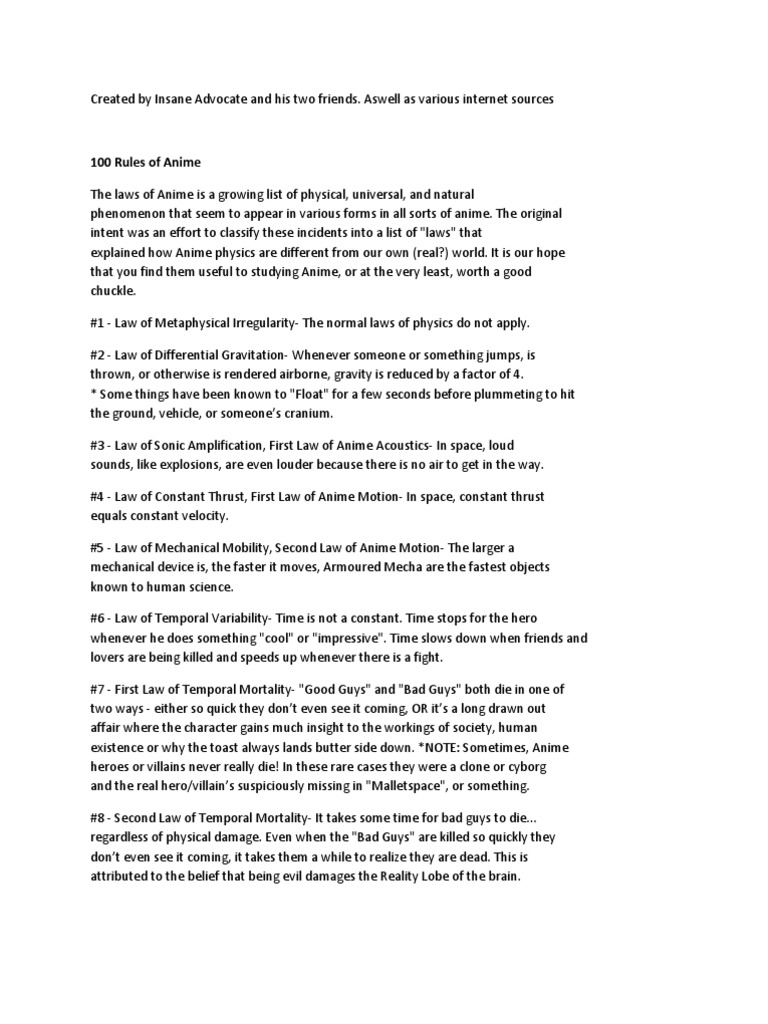 100 Rules of Anime | PDF