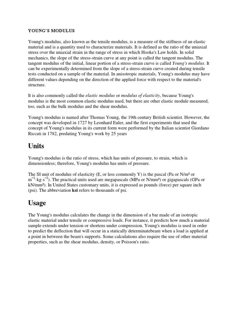 Units: Young'S Modulus | PDF | Young's Modulus | Solid Mechanics