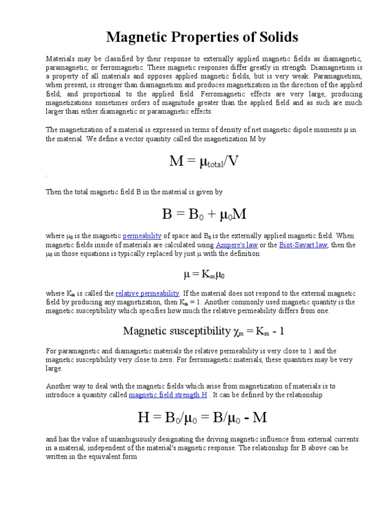 Magnetic Properties of Solids | PDF | Magnetization | Magnetic Field