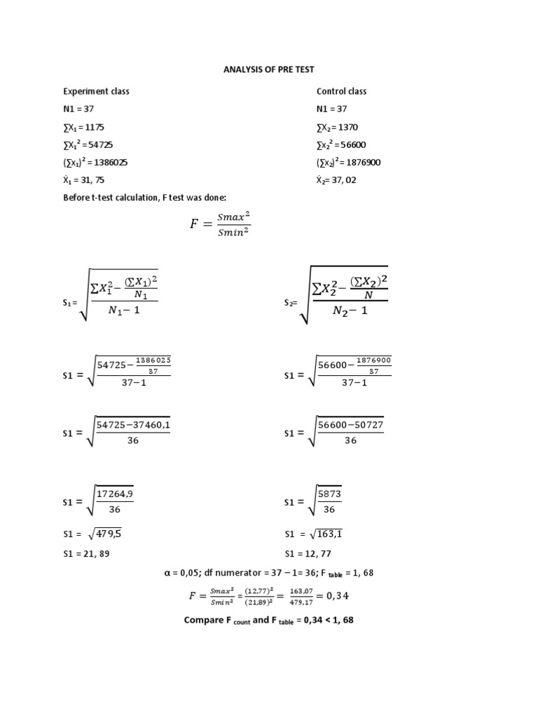 Analysis of Pre Test | PDF | Student's T Test | Research Methods