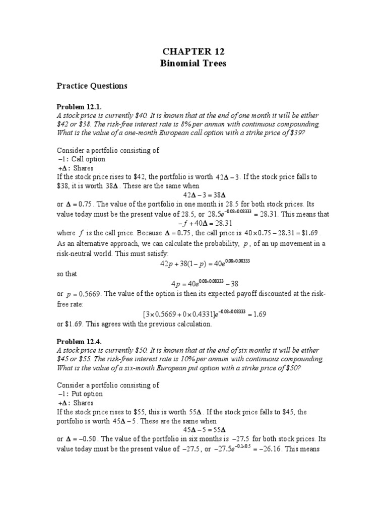 Binomial Trees: Practice Questions | PDF | Option (Finance) | Put Option