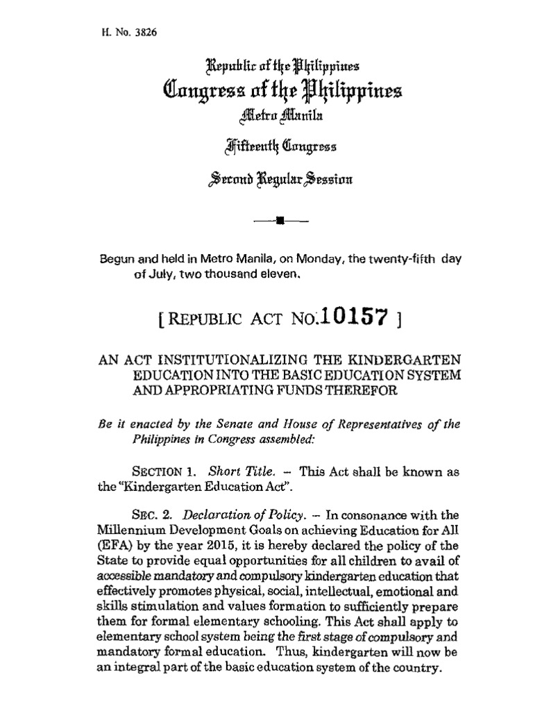 RA 10157 | Kindergarten | First Language