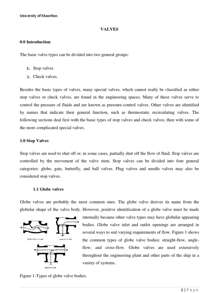 VALVE TYPES Assignment | PDF | Valve | Gases