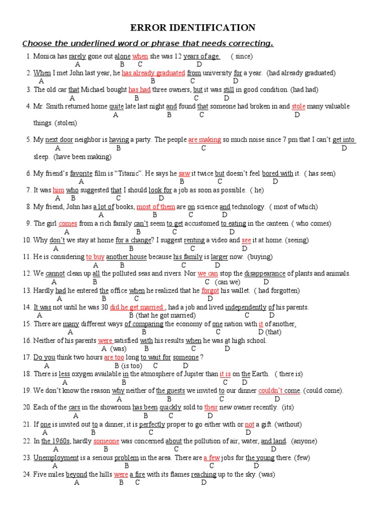 Grammar Error Identification Quiz | PDF
