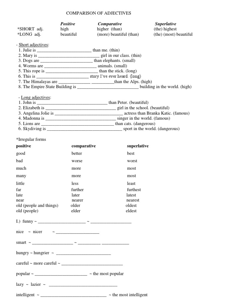 Adjective Comparison Worksheet | PDF | Foreign Language Studies