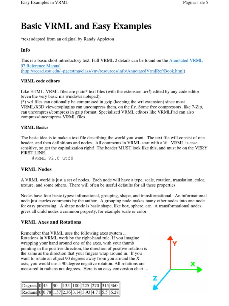 Basic VRML and Easy Examples: Annotated VRML 97 Reference Manual | PDF ...