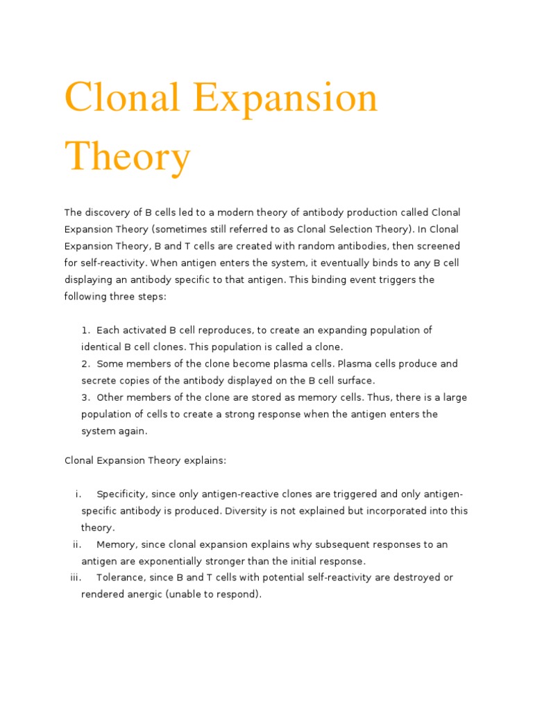 Clonal Expansion Theory | PDF | Wellness | Science & Mathematics