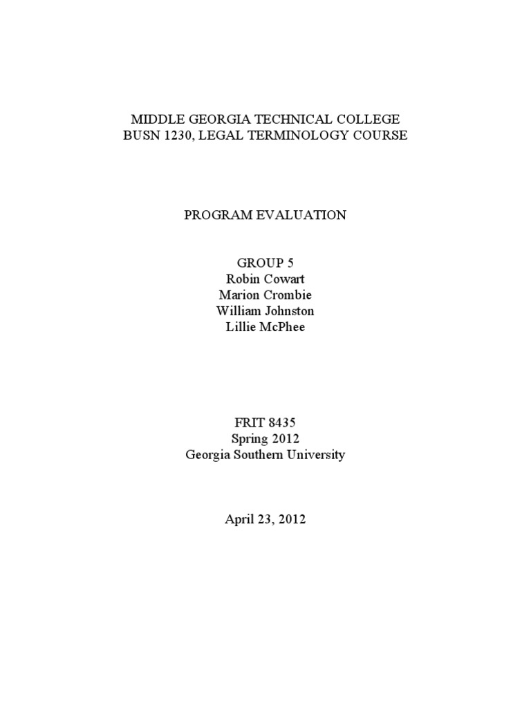 Middle Georgia Technical College Busn 1230, Legal Terminology Course ...
