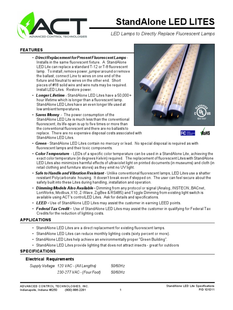 Specifications - StandAlone | PDF | Fluorescent Lamp | Light Emitting Diode