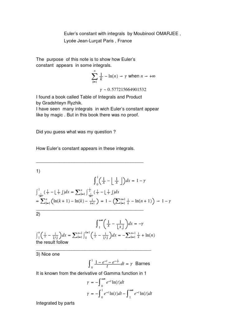 Euler's Constant | PDF | Discrete Mathematics | Real Analysis