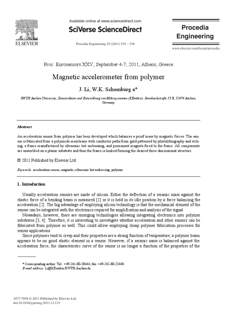 Magnetic Accelerometer From Polymer: Procedia Engineering | PDF ...