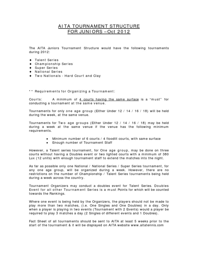 Junior Tournaments Structure | PDF | Tournament | Sports Rules And ...