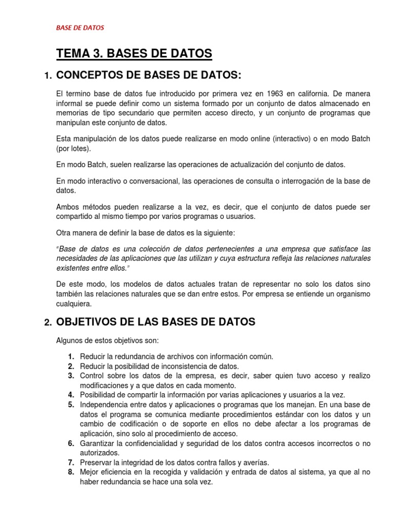 Tema 3 - Bases de Datos | PDF | Bases de datos | Base de datos relacional
